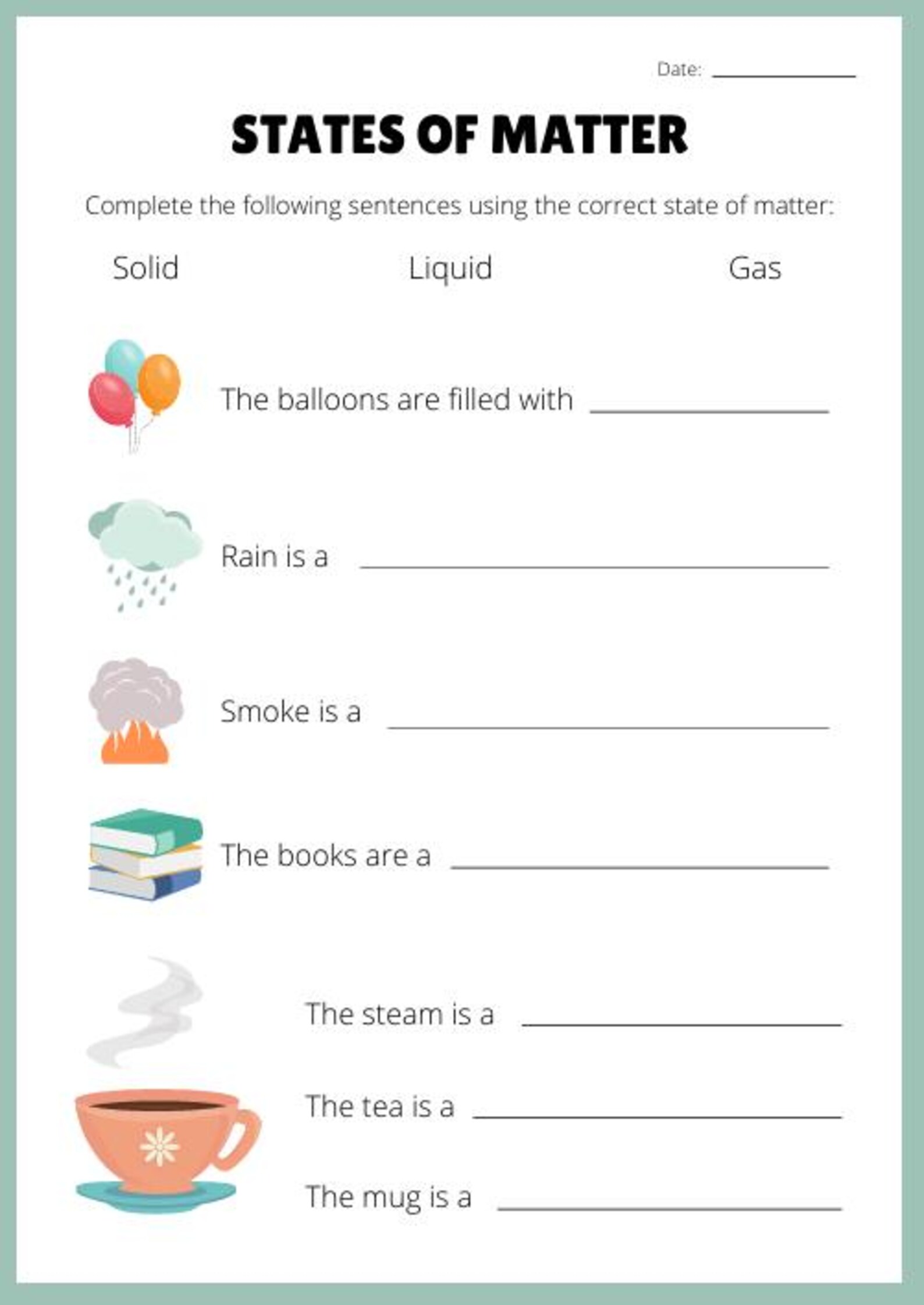Worksheet Pack on Stages of Matter, Science, STEM, Solid, Liquid, Gas ...