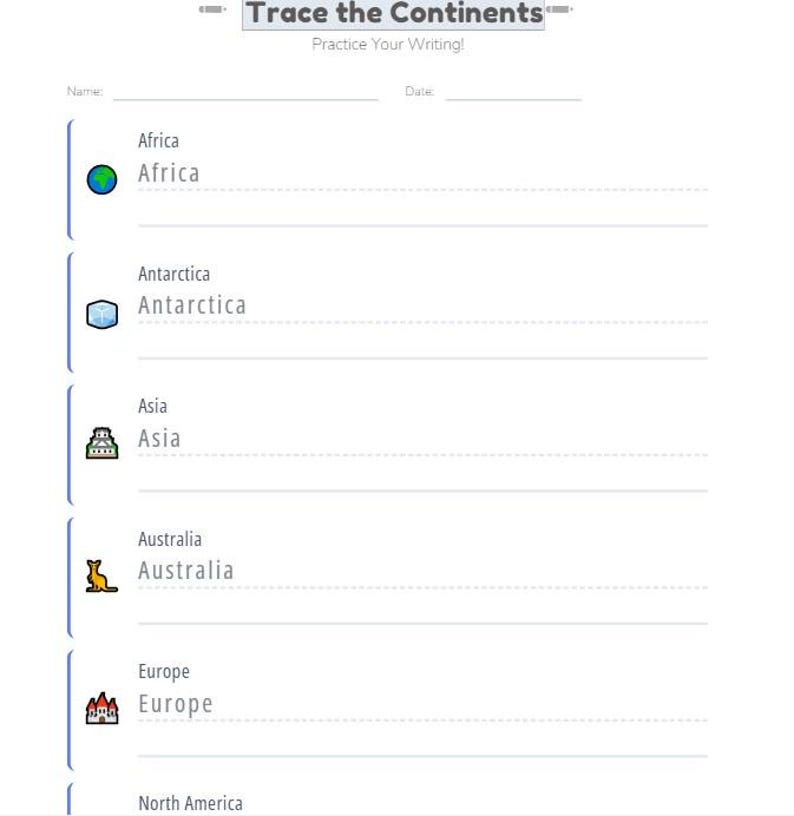 7 Continents Worksheets for Kids | Printable Geography Activity, World ...