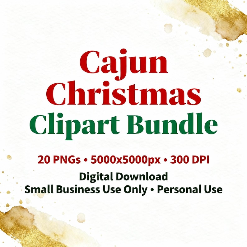 Bundle of 20 Cajun Christmas Clipart, Watercolor Cajun Santa and ...