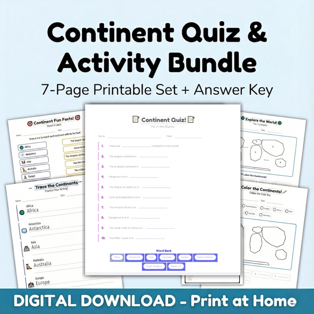 7 Continents Worksheets for Kids | Printable Geography Activity, World ...