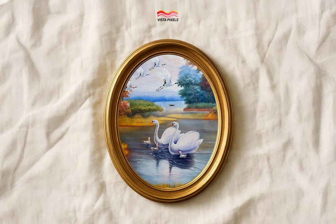 Vintage Swan Couple Art Print | Neutral Moody Bird Wall Decor | Serene ...