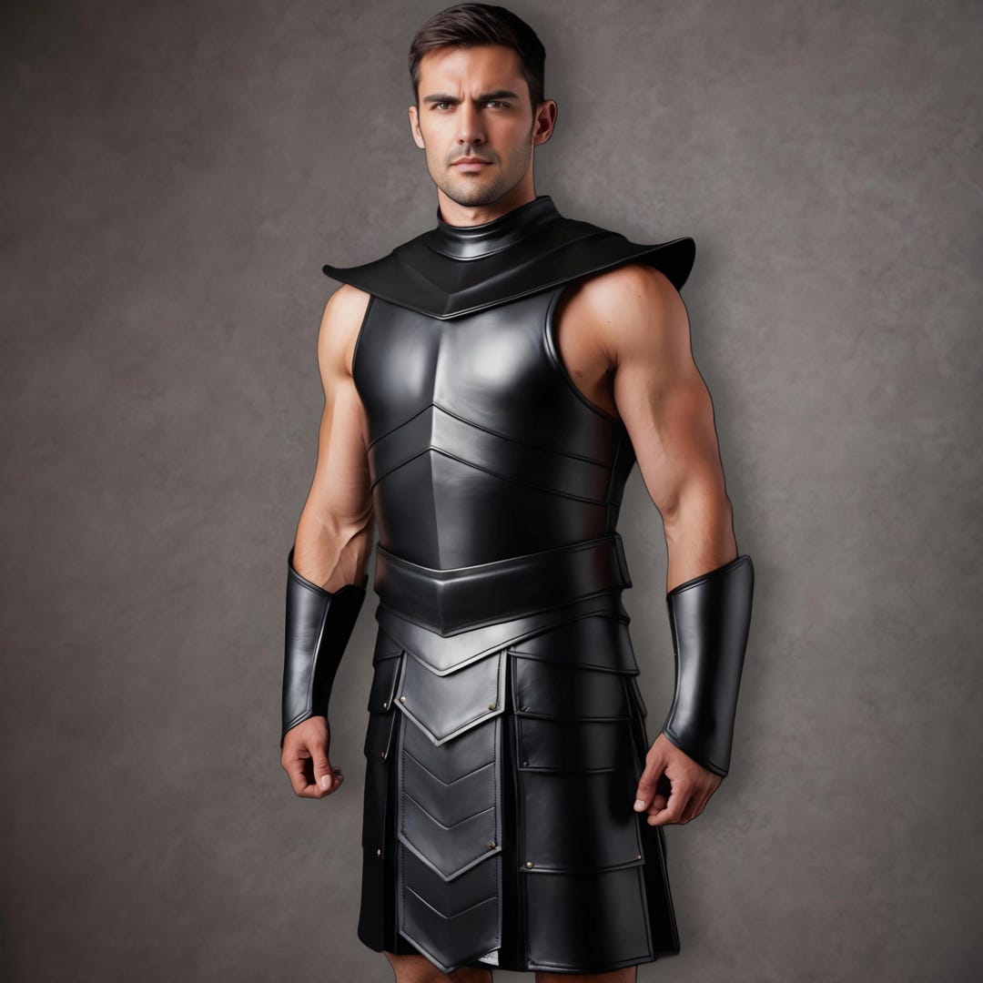 Handmade Black Leather Gladiator Armor Set | Roman Warrior Costume ...
