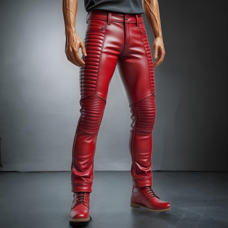 Men's Genuine Cow Plain Leather Pants | Red Leather Pants | Leather Jeans Fitting Pant | Gift ...