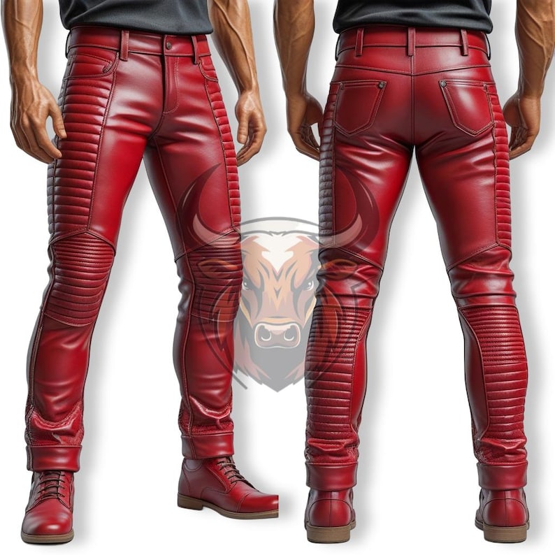 Men's Genuine Cow Plain Leather Pants | Red Leather Pants | Leather Jeans Fitting Pant | Gift ...