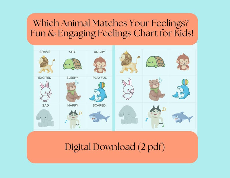 Animal Feelings Chart for Kids | Emotional Regulation Printable ...