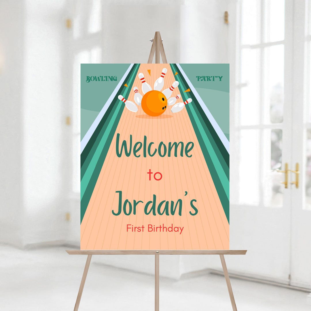 Editable Bowling Birthday Party Welcome Sign, Printable Bowling Party ...