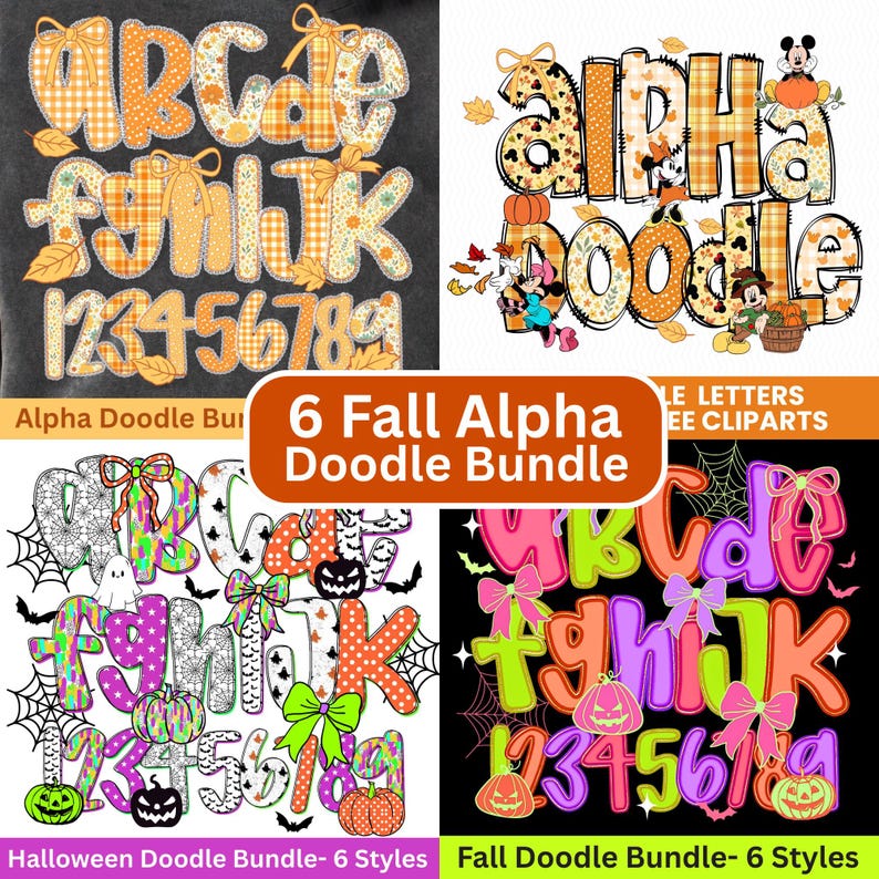 Fall Preppy Fall Floral Alphabet Bundle | Halloween Alpha Doodle ...