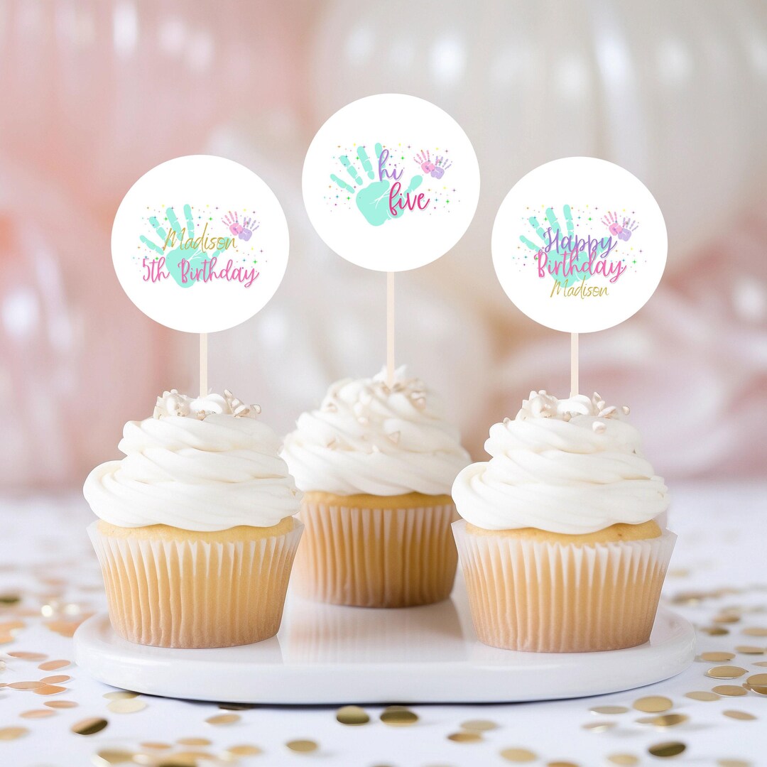 Editable High Five Birthday Cake Topper, High Five Template Cupcake ...