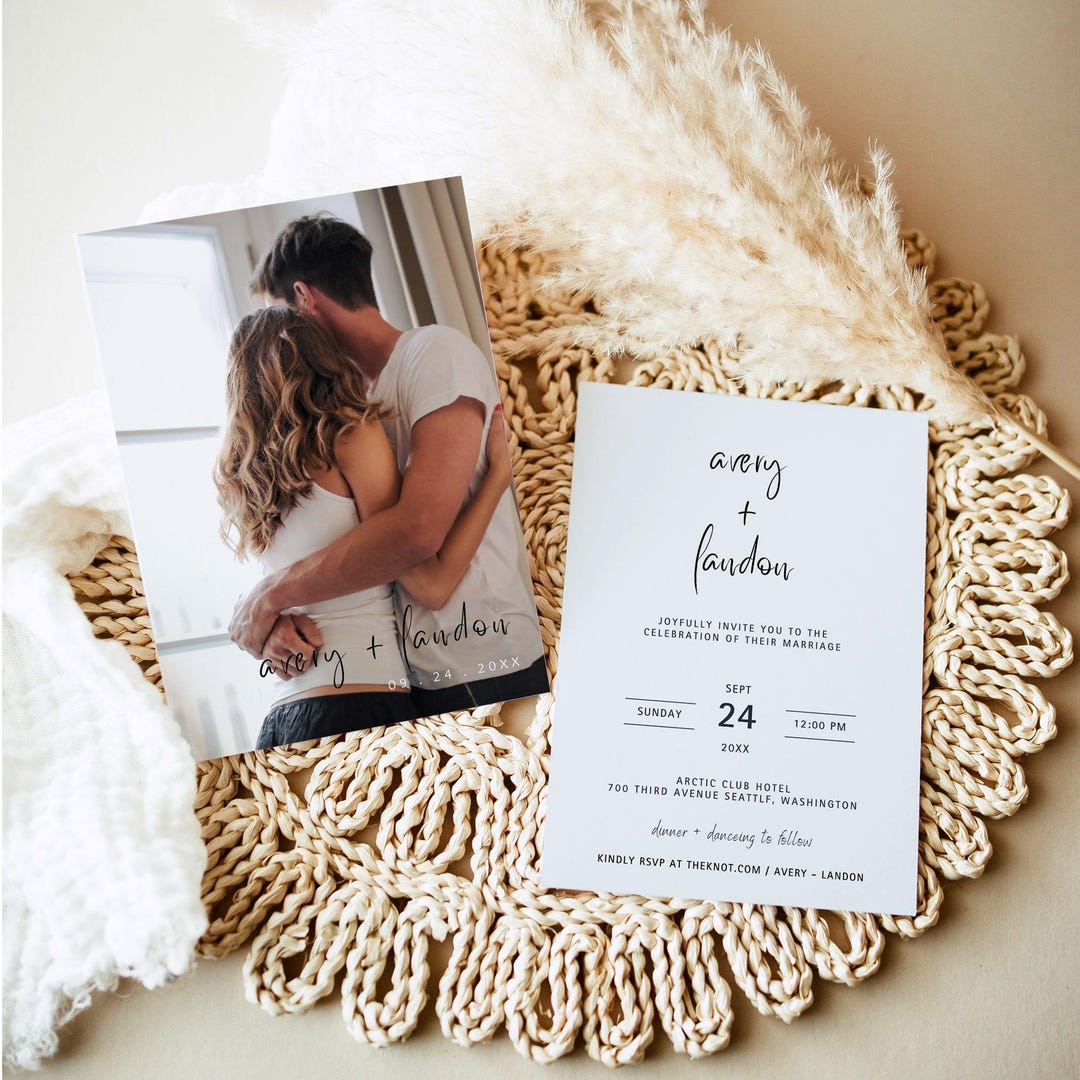 Simple Wedding Invitation Printable Template, Modern Photo Wedding ...