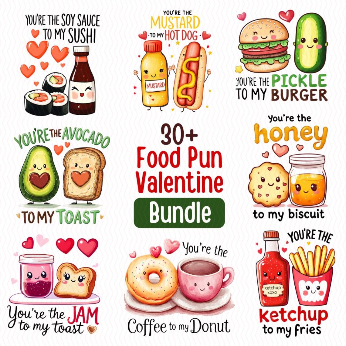Funny Food Pun Valentine PNG Bundle, Cute Couple Sublimation, Corny ...