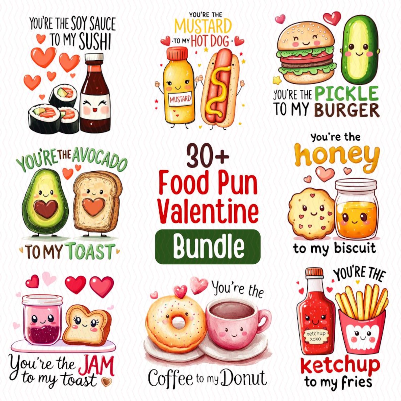 Funny Food Pun Valentine PNG Bundle, Cute Couple Sublimation, Corny ...
