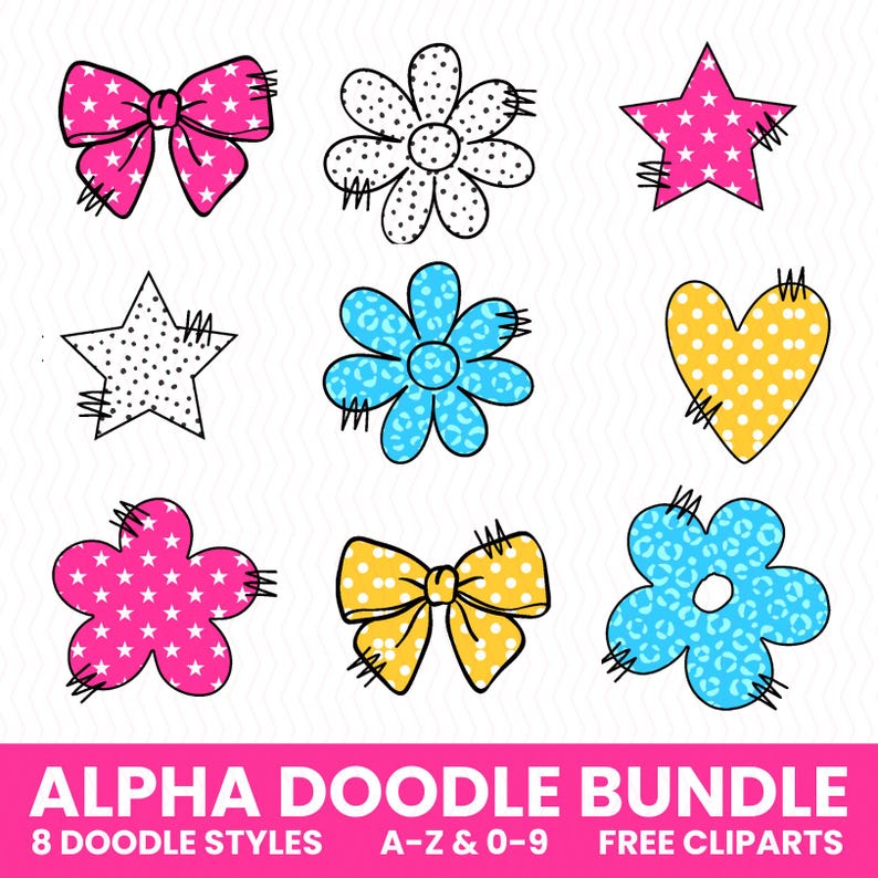 Vibrant Preppy Alphabet Letters Bundle | Doodle Alpha Font Letter and ...