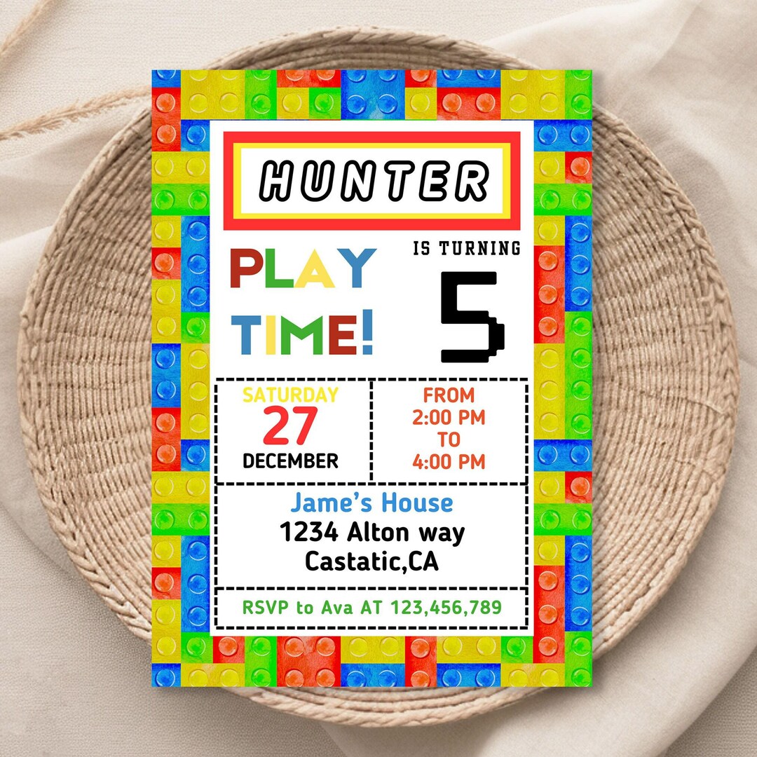 Building Blocks Birthday Party Invite for Boys Building Bricks Kids ...