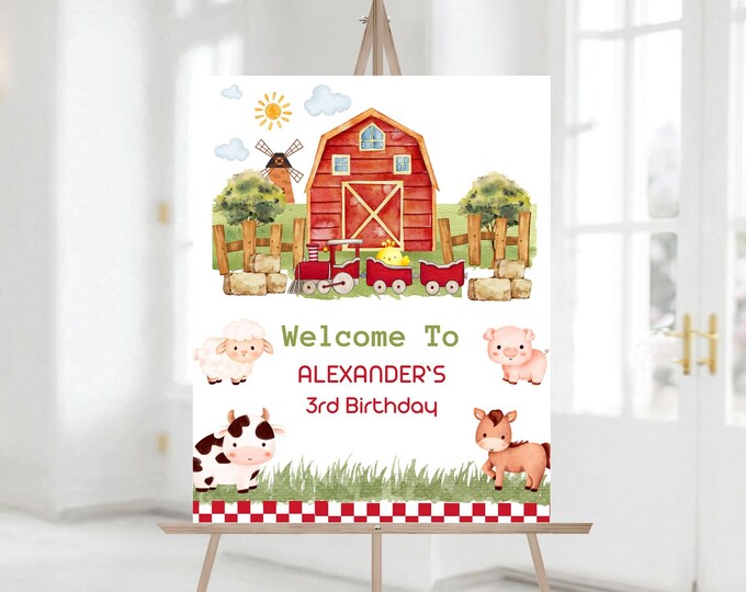 Editable Farm Birthday Welcome Sign Boy Barnyard Welcome Sign Party ...
