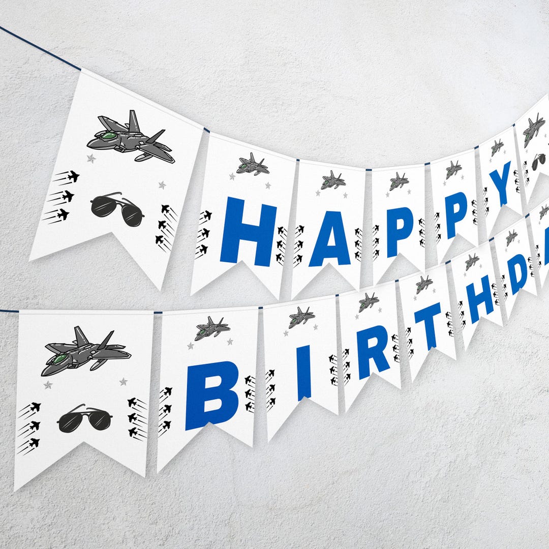 Editable Fighter Pilot Birthday Banner, Fighter Jet Pilot Boy Military ...