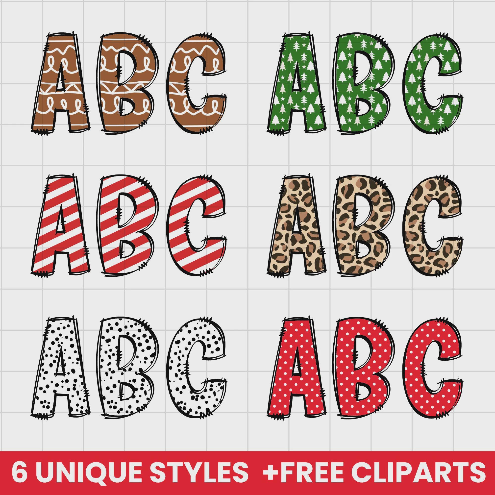 Christmas Doodle Letters Clip Art PNG Files, Doodle Alpha Bundle ...