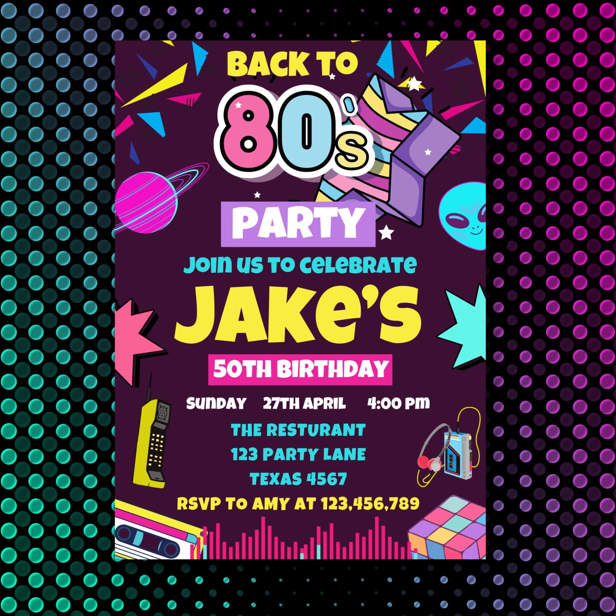 Editable 80s Party Invitation Template, Back to the 80s Theme ...