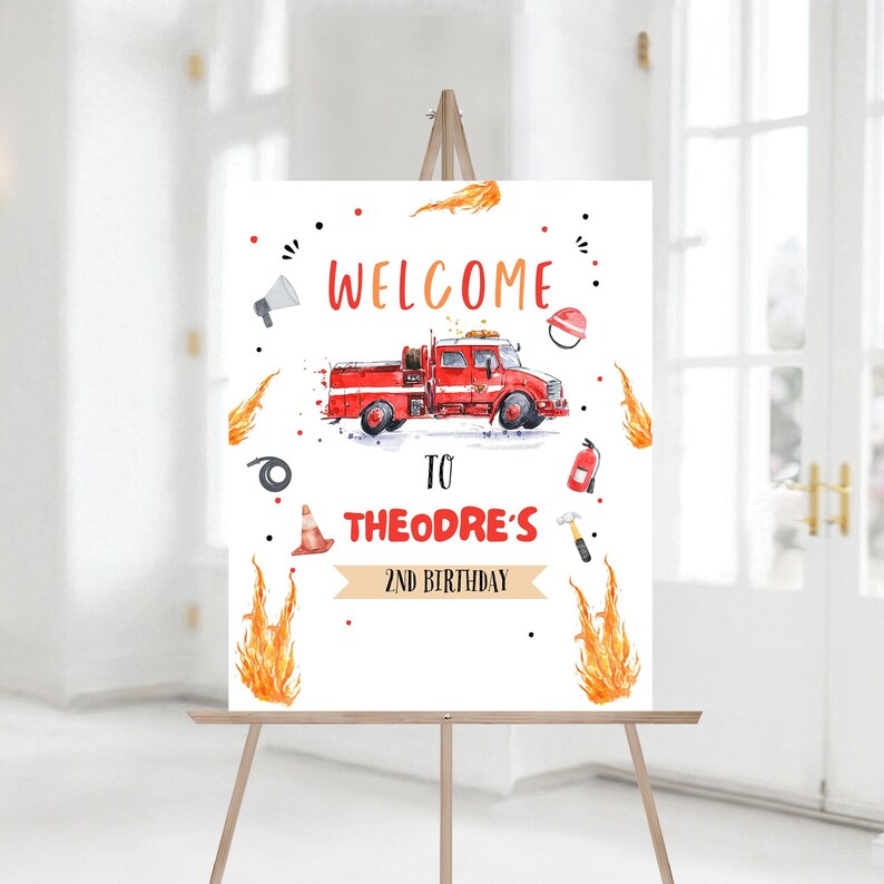 Editable Firetruck Welcome Sign, Fire Truck Birthday Welcome Sign ...