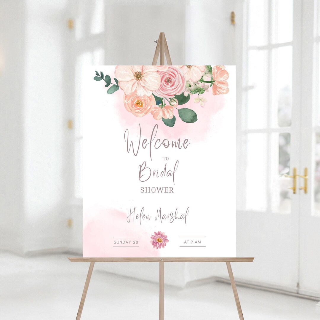 EDITABLE AVA Soft Blush Pink Bridal Shower Welcome Sign, , Floral Soft ...