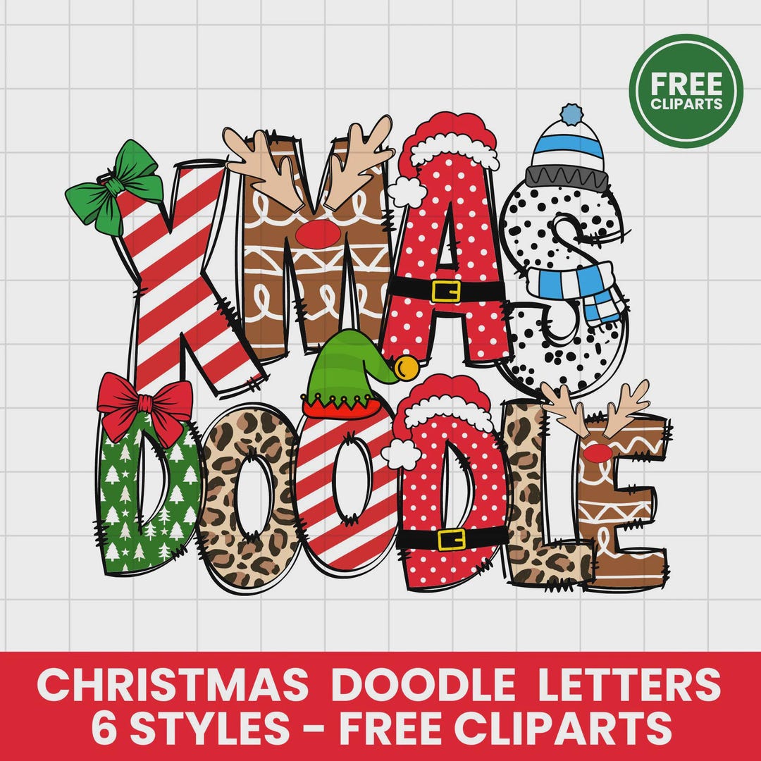 Christmas Doodle Letters Clip Art PNG Files, Doodle Alpha Bundle ...
