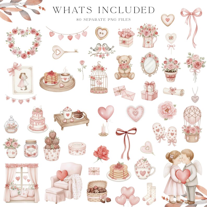 Watercolor Valentine’s Day Clipart, Pink Red Nursery Clipart, Love ...