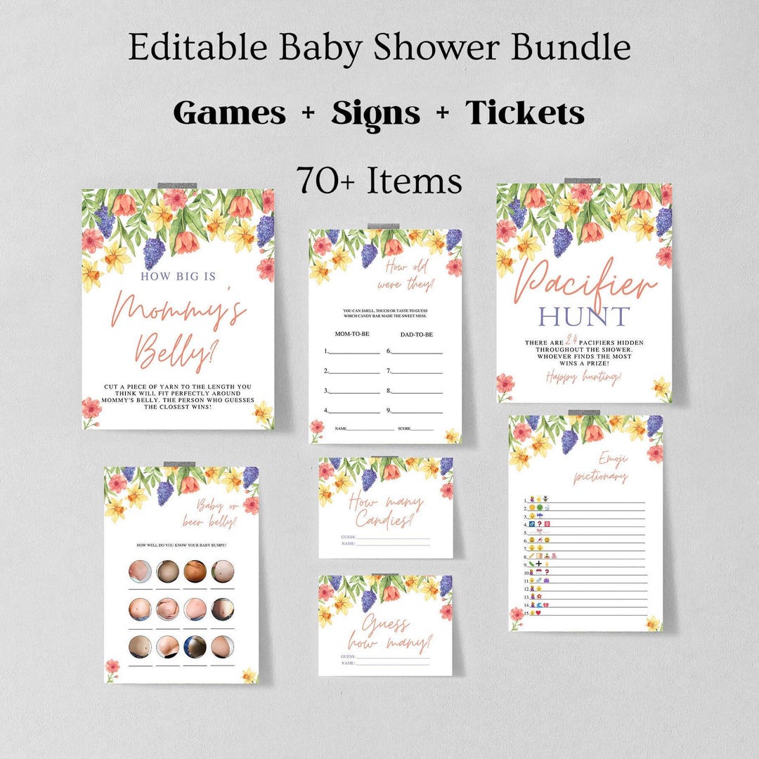 Editable Baby in Bloom Baby Shower Game Bundle, Spring Flowers Baby ...
