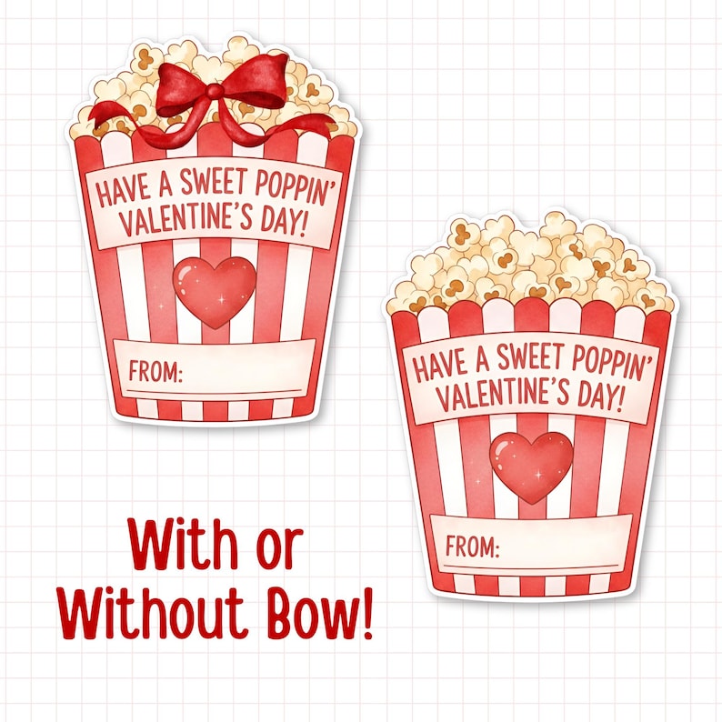 Printable Popcorn Valentine Labels | Classroom Valentines | Valentines ...