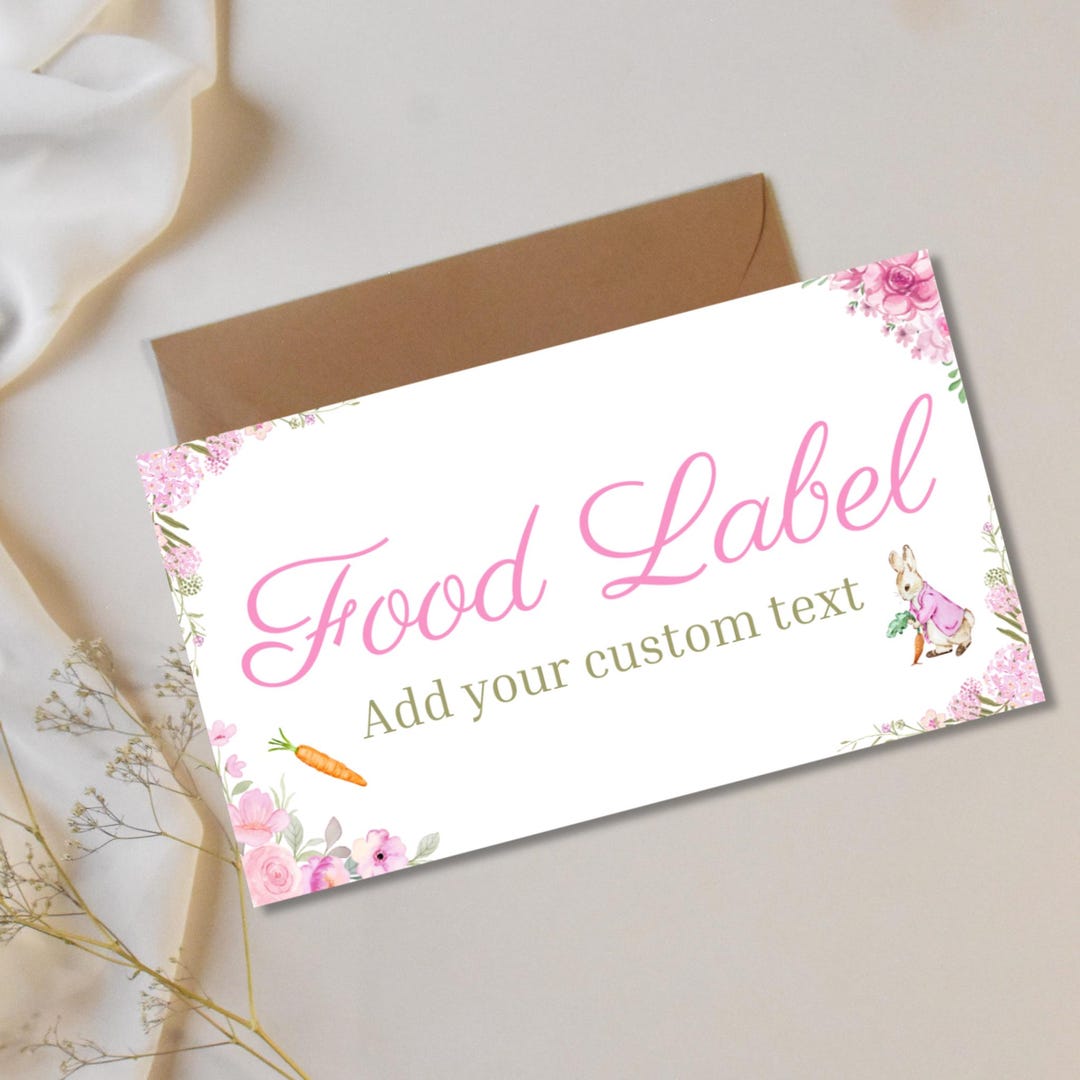 Editable Bunny Birthday Food Lebel– Pink Floral Design, Pink Theme Girl ...