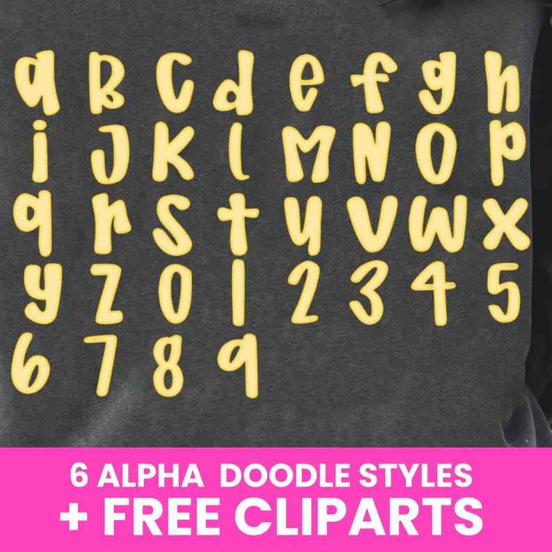 6 Colors Doodle Alphabet Preppy Letters & Numbers PNG Bundle, Colorful ...