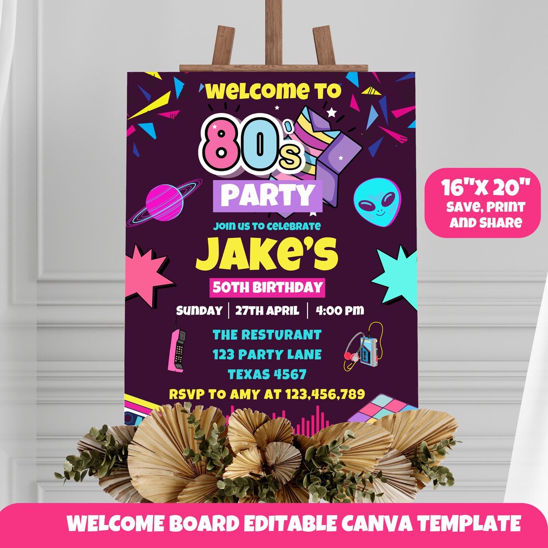 Editable 80s Party Welcome Sign Template, Back to the 80s Theme ...