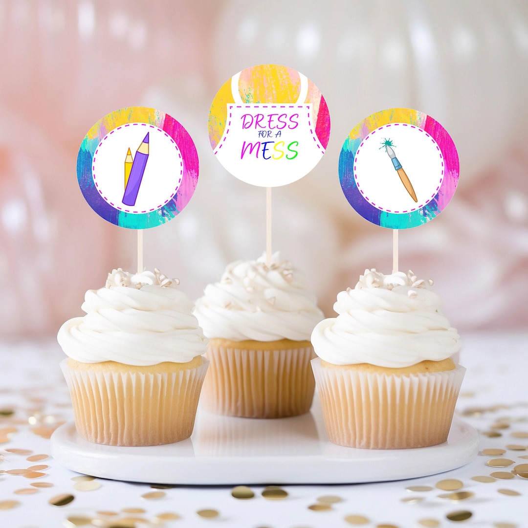 Editable Painting Birthday Cake Topper, Art Birthday Party Cupcake ...