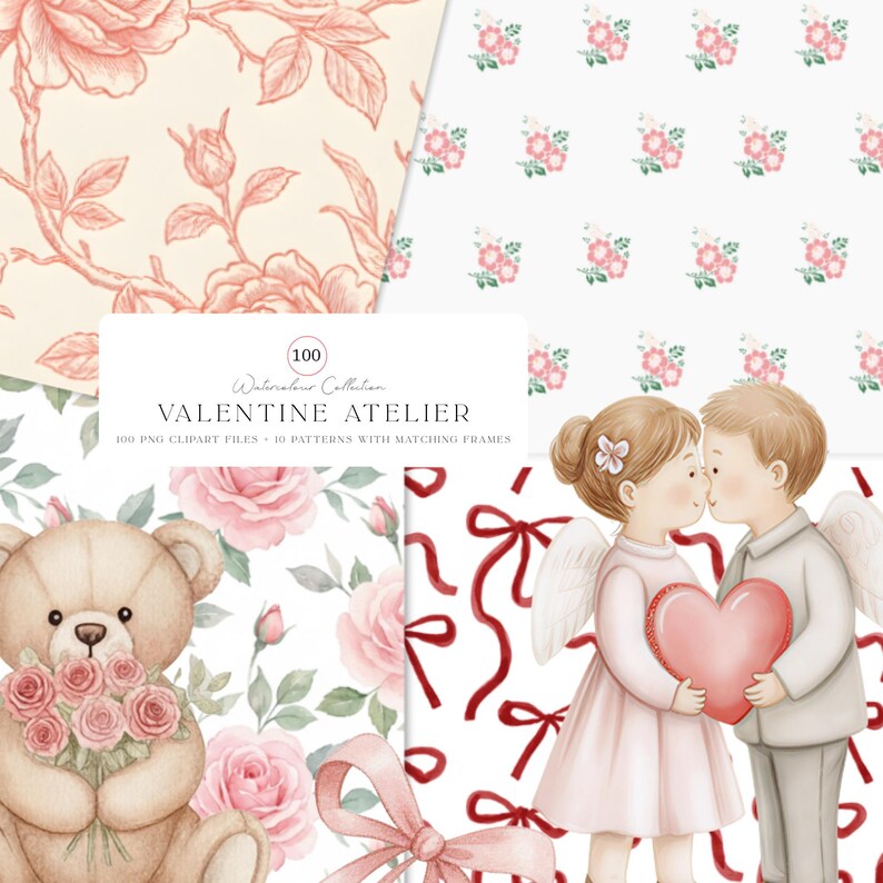 Watercolor Valentine’s Day Clipart, Pink Red Nursery Clipart, Love ...