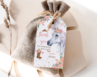 Editable Cowgirl Favor Tags Tags Horse Birthday Party Favor Thank You ...