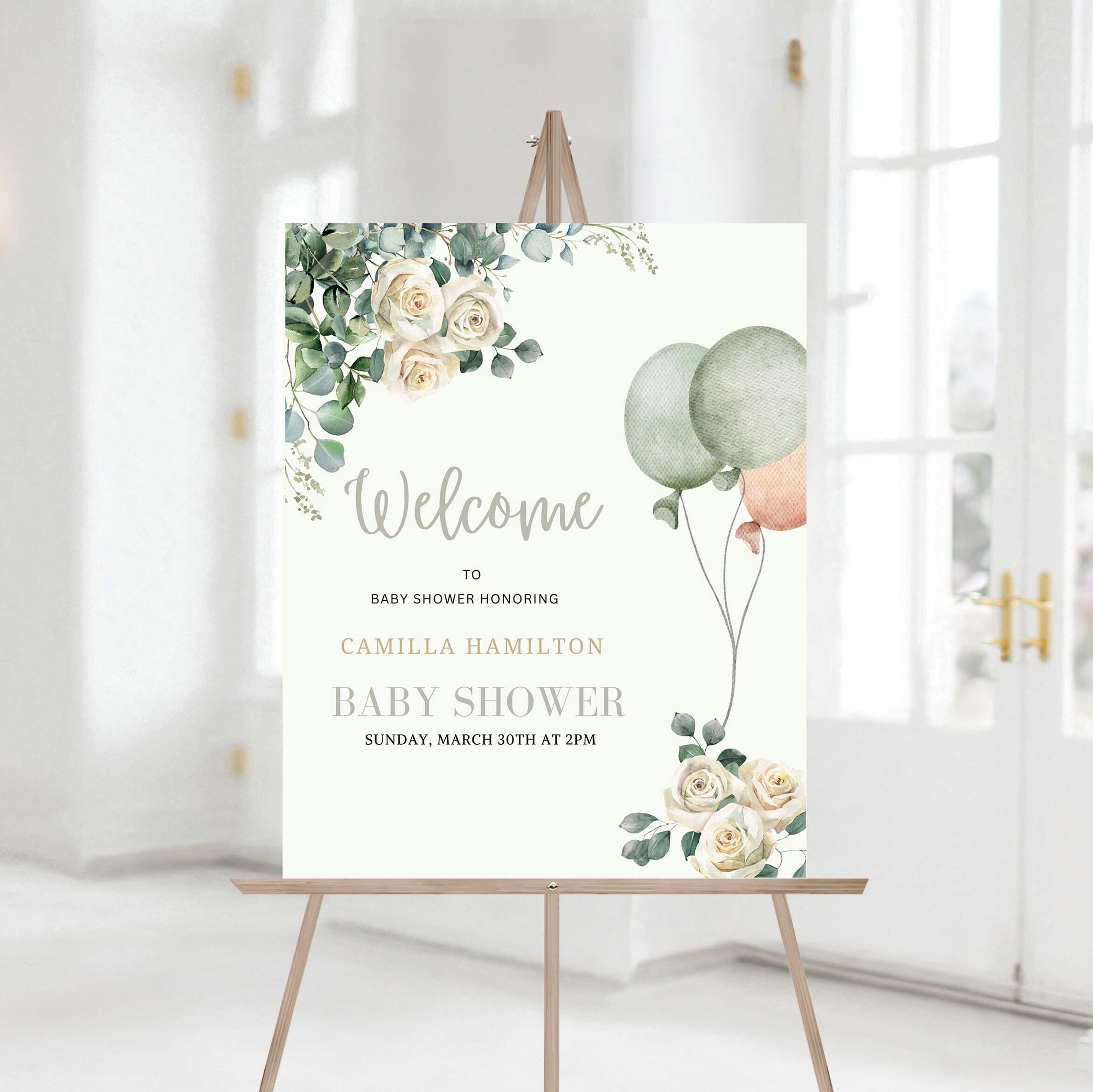 Editable Sage Green Baby Shower Welcome Sign Sage Balloons Gender ...