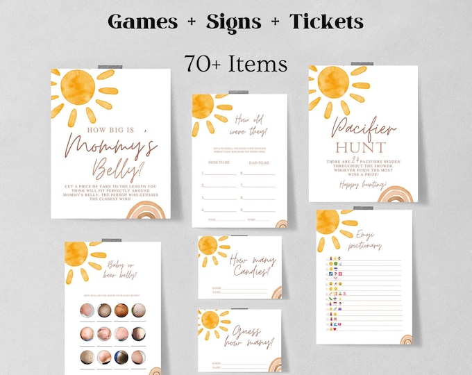 Boho Sun Baby Shower Games Bundle, Sunshine Baby Shower Bundle, Baby ...