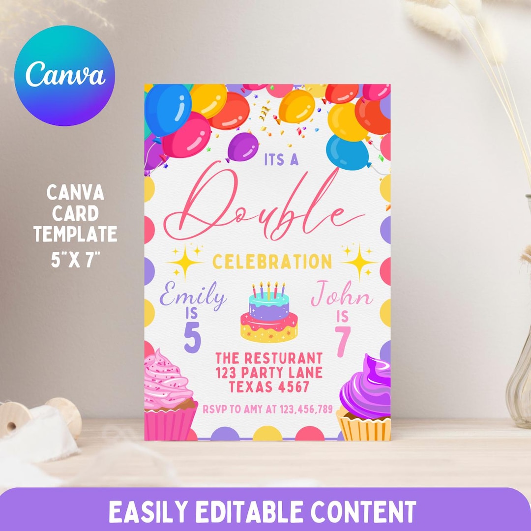 Editable Joint Birthday Party Invitation Template, Sibling or Double ...