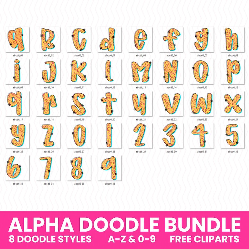 Vibrant Preppy Alphabet Letters Bundle | Doodle Alpha Font Letter and ...