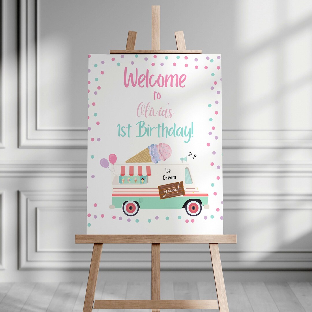 Editable Ice Cream Truck Party Welcome Sign Ice Cream Birthday Welcome ...
