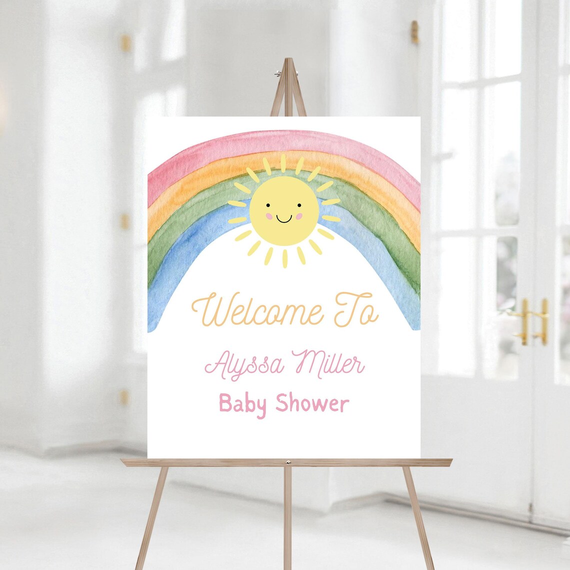 Editable Sunshine Rainbow Shower Welcome Sign, Rainbow Little Ray of ...