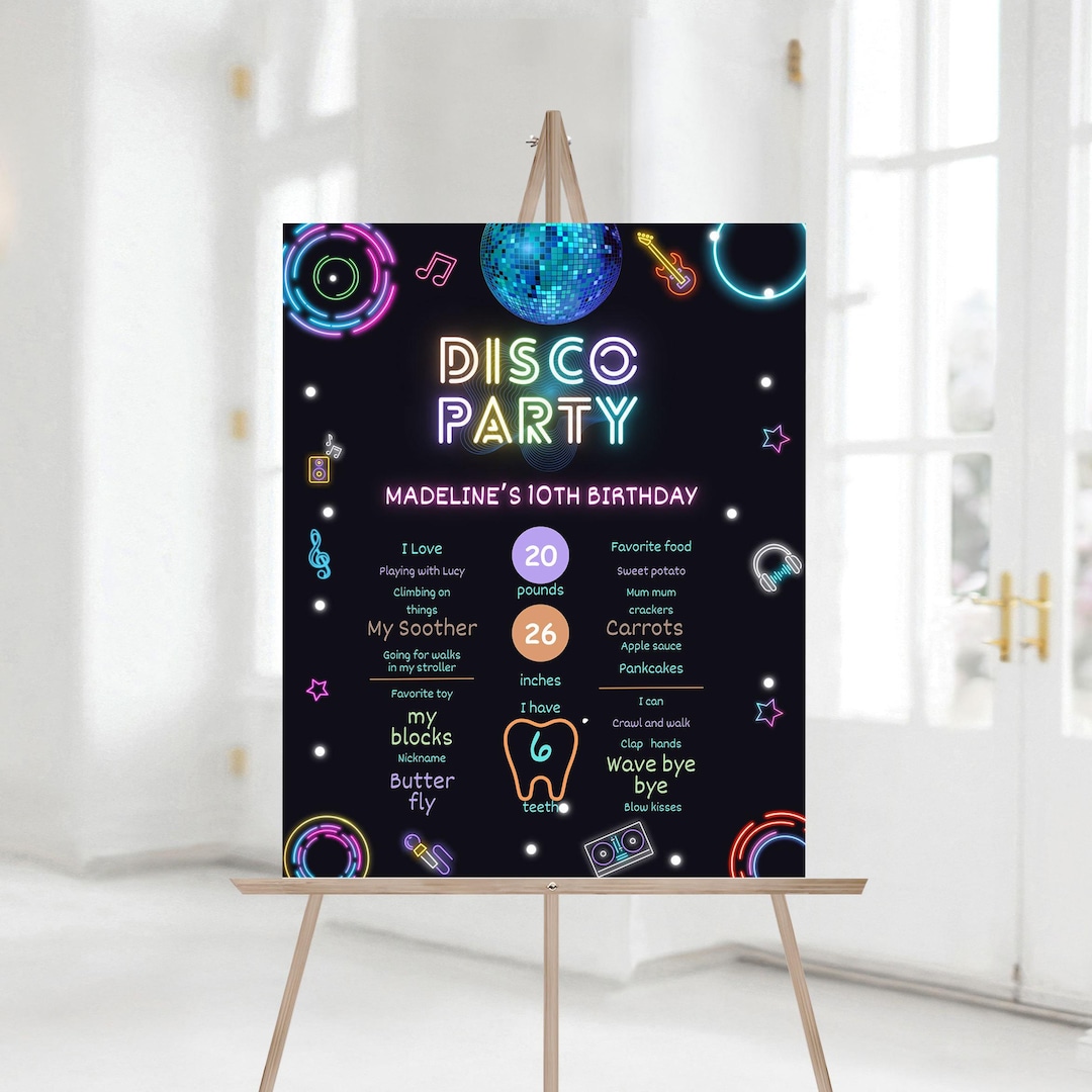 Editable Disco Party Birthday Party Milestones Sign, Glow Party, Disco ...