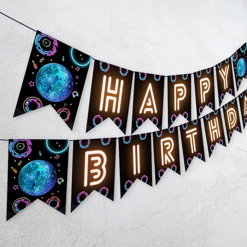 Editable Disco Party Birthday Banner, Glow Party, Disco Gender Neutral ...