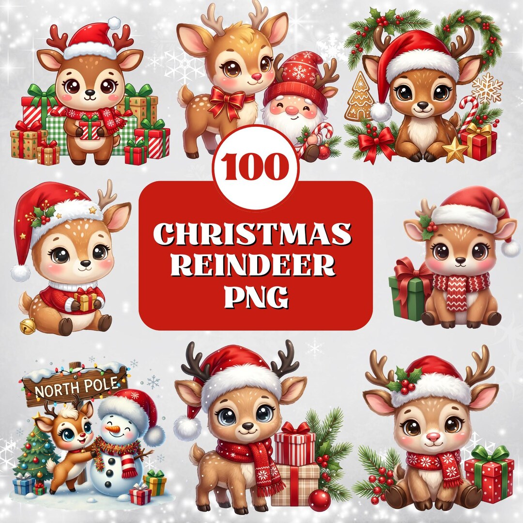 100 Christmas Reindeer Clipart Bundle, Instant Digital Download ...