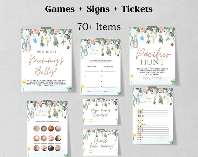 Peter Rabbit Baby Shower Games Printable, Blue Peter Rabbit Baby Shower ...