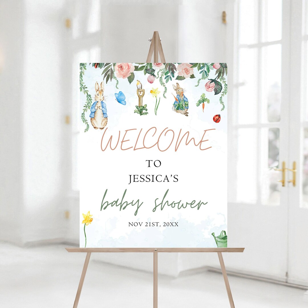 Editable Peter Rabbit Baby Shower Welcome Sign, Gender Neutral Baby ...