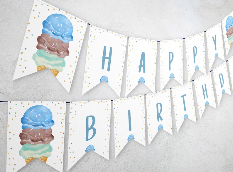 Happy Birthday Banner Boy Ice Cream Birthday Banner Ice Cream Party Boy ...