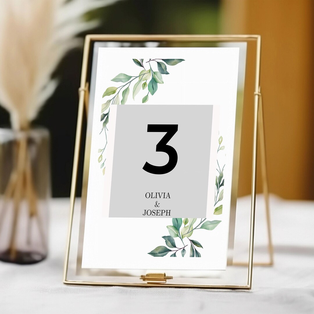 OLIVIA - Wedding Greenery Table Numbers Template (4x6 & 5x7 ...