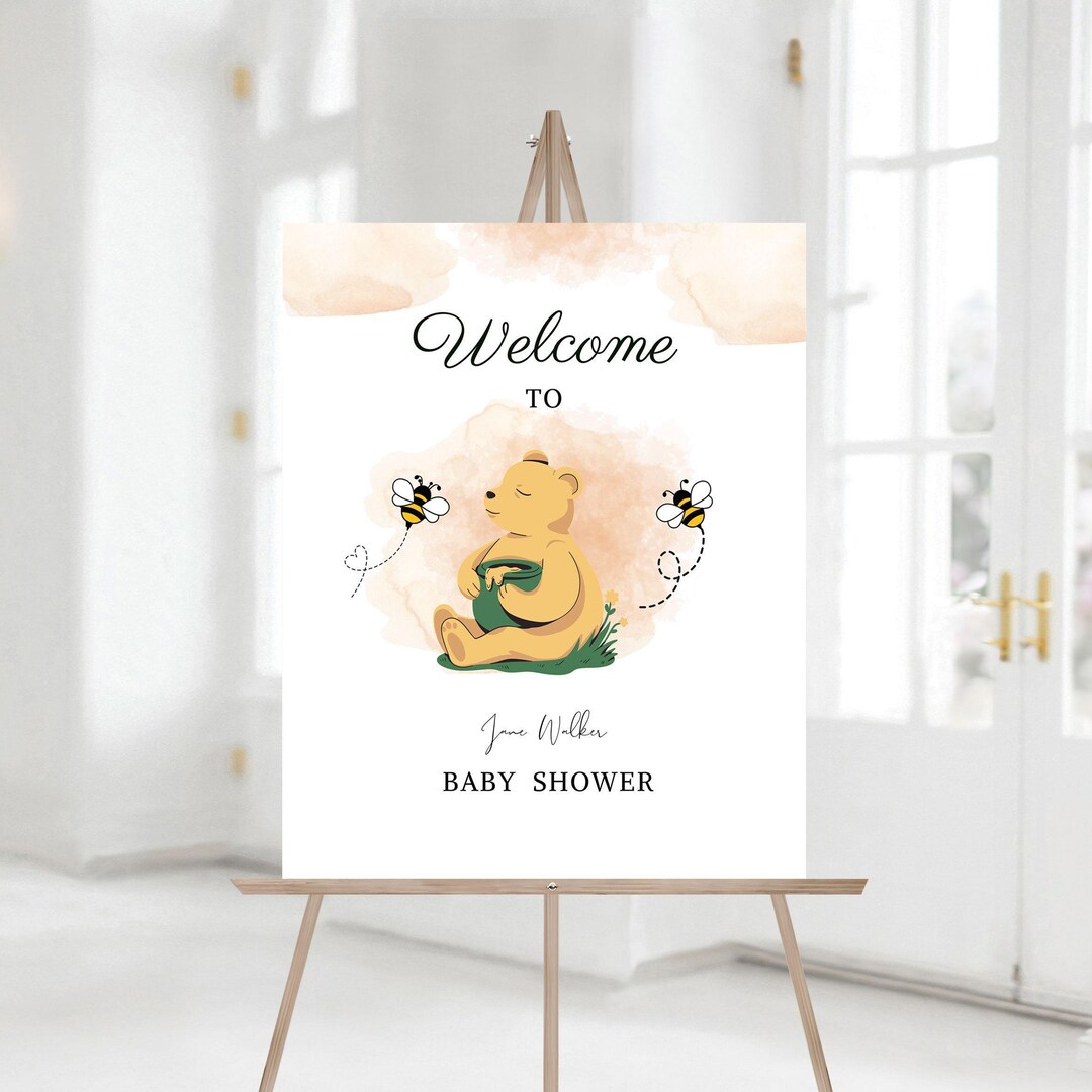 Editable Little Hunny Winnie the Pooh Baby Shower Welcome Sign ...