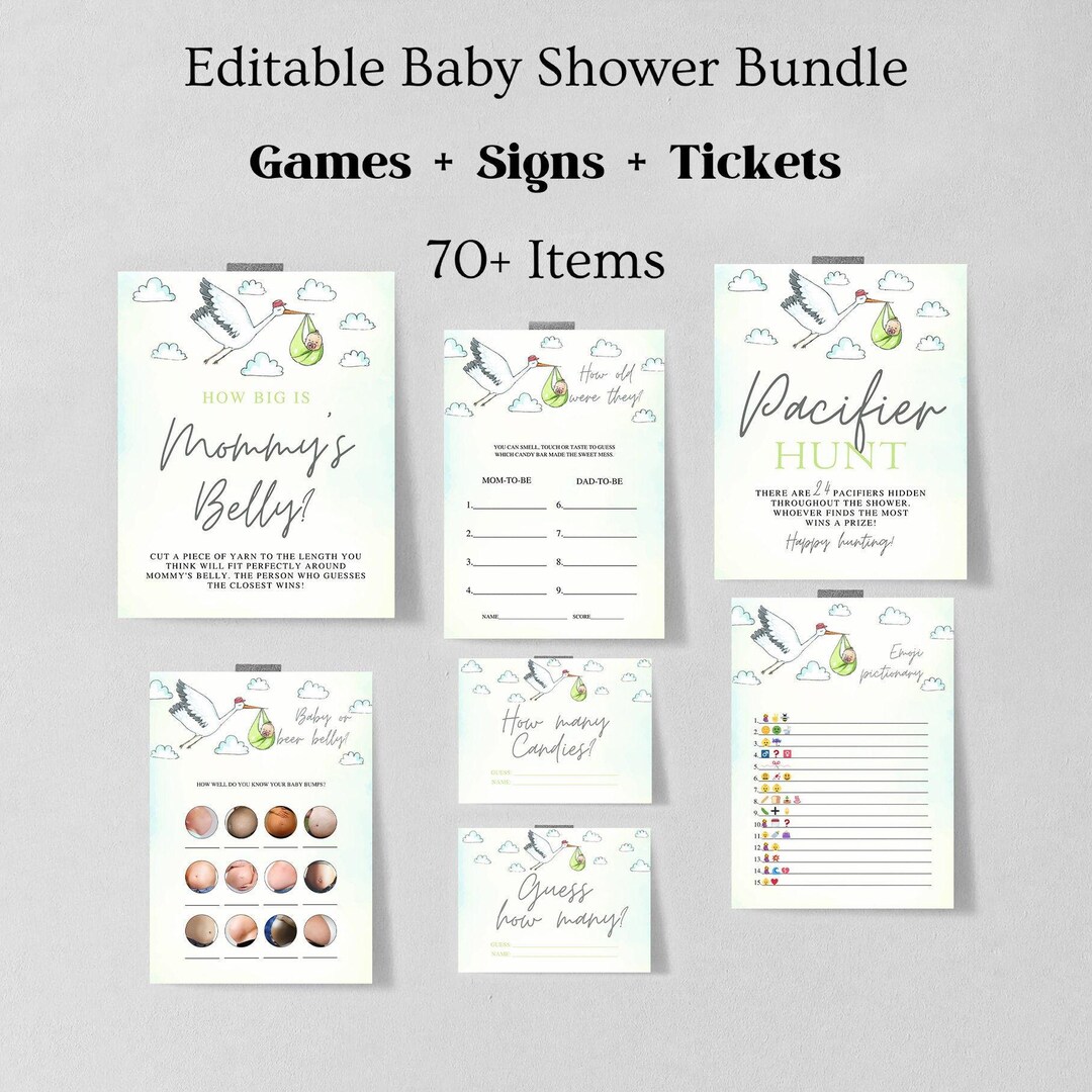 60 Printable Stork Baby Shower Games Bundle, Special Delivery Baby ...