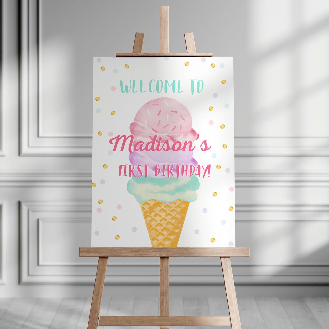 Editable Ice Cream Party Welcome Sign Ice Cream Birthday Welcome Ice ...
