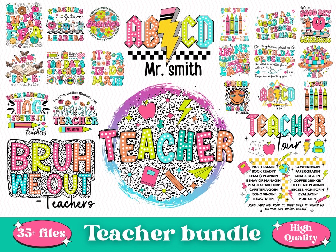 Retro Teacher Bundle, Funny Teacher Png, Elementary School, End of Year ...